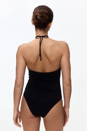 H&m Padded-cup Halterneck Swimsuit With Scalloped Trim