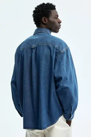 H&m Oversized Fit Denim Shirt - Denim Blue