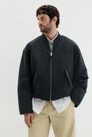 H&M Loose Fit Nylon Bomber Jacket - Black