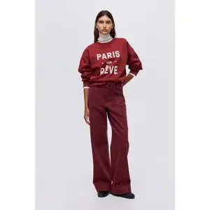 H&m Wide Leg High Rise Jeans In Rigid Denim Brick Red