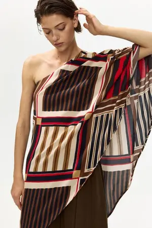H&m One-shoulder Cape Sleeve Satin Top