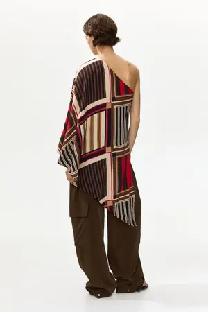 H&m One-shoulder Cape Sleeve Satin Top