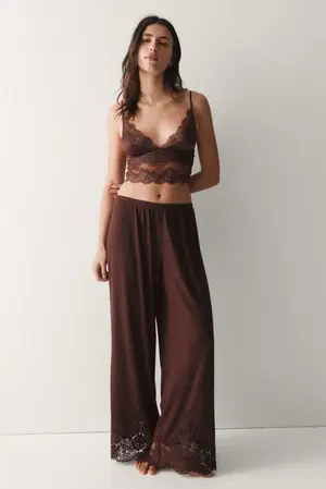 H&m Lace-trimmed Pyjama Bottoms - Rust Brown