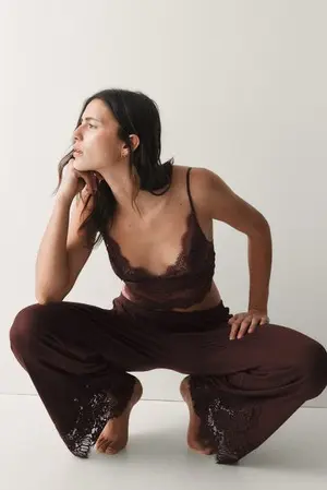 H&m Lace-trimmed Pyjama Bottoms - Rust Brown