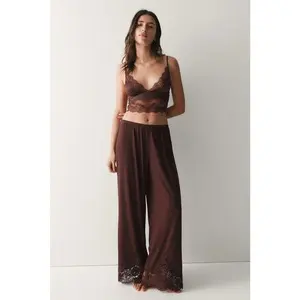 H&m Lace-trimmed Pyjama Bottoms - Rust Brown