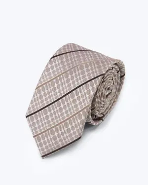 KNOTTERY & CO Biscotti Striped Silk Jacquard Neck Tie - Sand