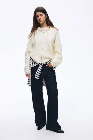 H&M Knitted Zip-through Hoodie With Drawstring Hood