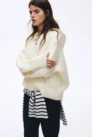 H&M Knitted Zip-through Hoodie With Drawstring Hood