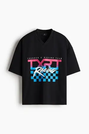 H&m Oversized Fit Printed Mesh T-shirt - Black/txrt