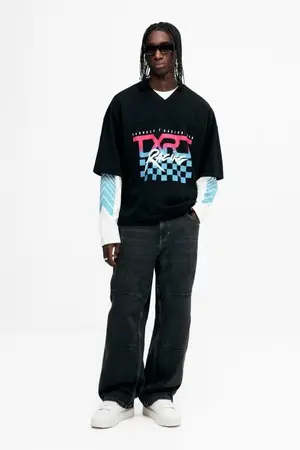 H&m Oversized Fit Printed Mesh T-shirt - Black/txrt