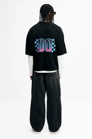 H&m Oversized Fit Printed Mesh T-shirt - Black/txrt
