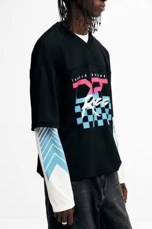 H&m Oversized Fit Printed Mesh T-shirt - Black/txrt