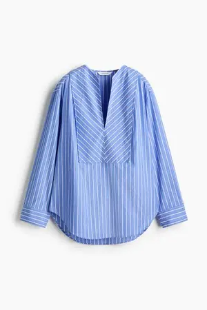 H&m Oversized Cotton Shirt With V-neckline And Bib Front