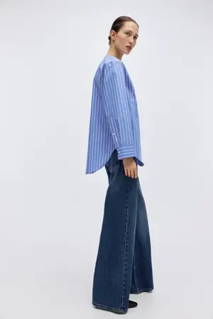 H&m Oversized Cotton Shirt With V-neckline And Bib Front