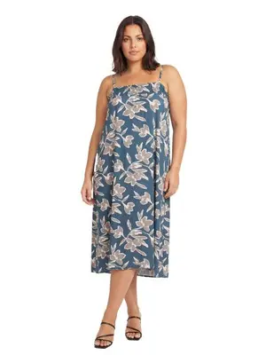 24SEVEN COMFORT APPAREL Floral Print Spaghetti Strap Smocked A-line Maxi Dress - Blue Multi