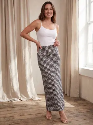 24SEVEN COMFORT APPAREL Geometric Print Foldover Waist Maxi Skirt