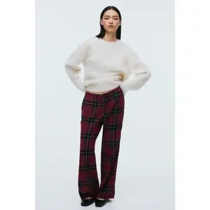 H&M Tartan Plaid Drawstring Trousers - Red/plaid