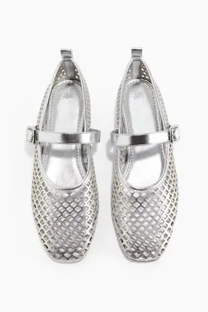 H&m Perforated Mary Jane Ballet Flats - Silver-colored