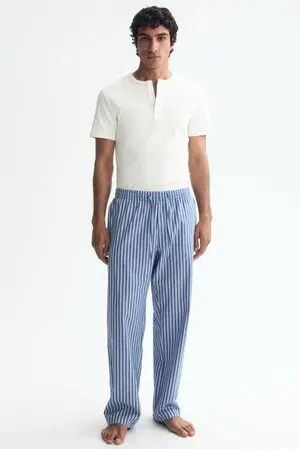 H&m Relaxed Fit Poplin Trousers With Drawstring Waist - Blue/striped