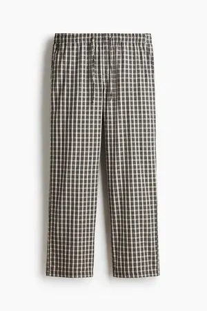 H&M Relaxed Fit Poplin Trousers With Drawstring Waist - Gray/checked