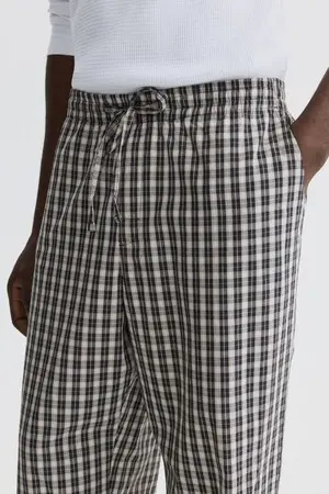 H&M Relaxed Fit Poplin Trousers With Drawstring Waist - Gray/checked
