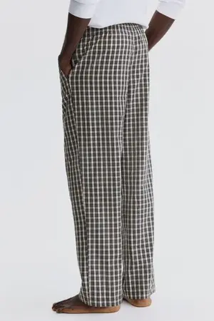 H&M Relaxed Fit Poplin Trousers With Drawstring Waist - Gray/checked