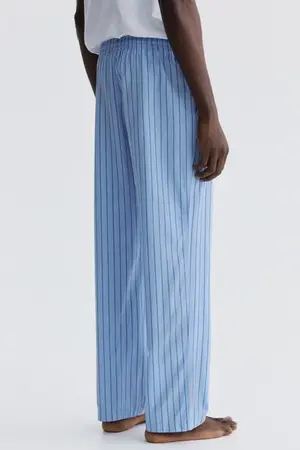 H&M Relaxed Fit Poplin Trousers With Drawstring Waist - Light Blue/striped