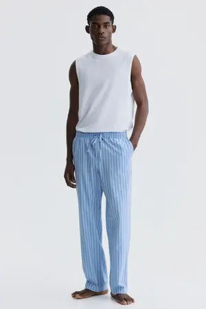 H&M Relaxed Fit Poplin Trousers With Drawstring Waist - Light Blue/striped