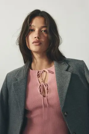 H&m Rib-knit Mini Dress With Tie Detail - Pink