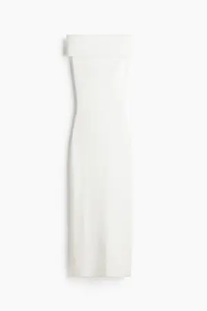 H&M Ribbed Off-the-shoulder Midi Dress - White