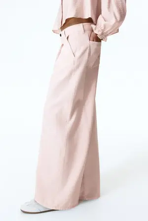 H&m Wide Leg Jeans In Supersoft Denim - Light Pink