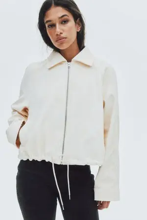 H&m Napped Finish Zip-up Jacket With Drawstring Hem