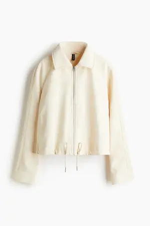 H&m Napped Finish Zip-up Jacket With Drawstring Hem