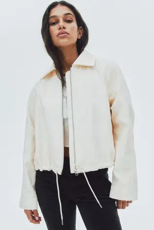 H&m Napped Finish Zip-up Jacket With Drawstring Hem