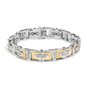 HAUS OF BRILLIANCE 10k Yellow Gold Plated Sterling Diamond Geometric Link Bracelet - Silver