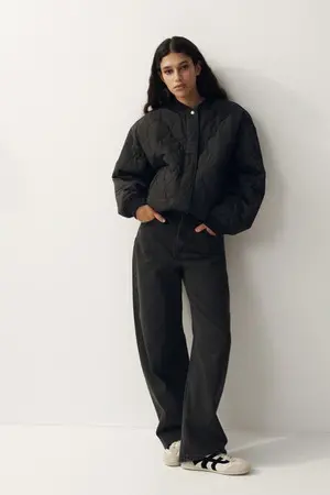 H&m Quilted Bomber Jacket With Stand Collar