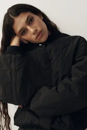 H&m Quilted Bomber Jacket With Stand Collar