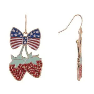 HALLMARK Strawberry And American Flag Bow Dangle Earrings