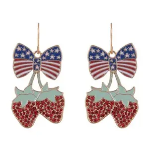 HALLMARK Strawberry And American Flag Bow Dangle Earrings