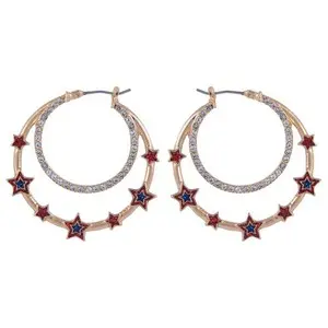 HALLMARK Gold Tone Double Hoop Earrings With Crystal And Enamel Star Accents