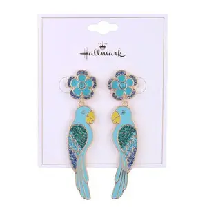 HALLMARK Enamel Parrot Dangle Earrings With Stone Accents