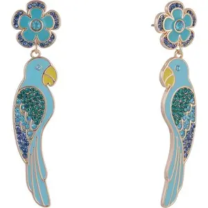 HALLMARK Enamel Parrot Dangle Earrings With Stone Accents Blue