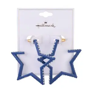 HALLMARK Star Hoop Earrings With Crystal Accents