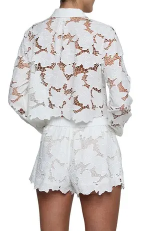 L'Agence Seychelle Cutwork Cropped Shirt - Ivory