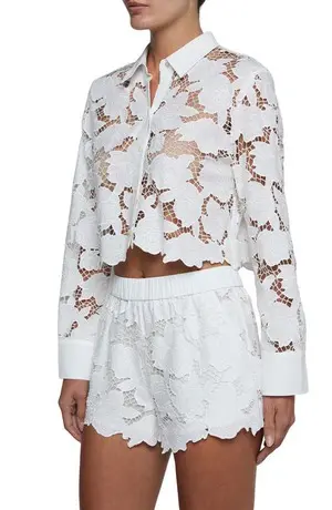 L'Agence Seychelle Cutwork Cropped Shirt - Ivory