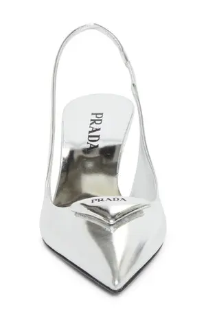 Prada Pointed Toe Metallic Kitten Heel Slingback Pumps