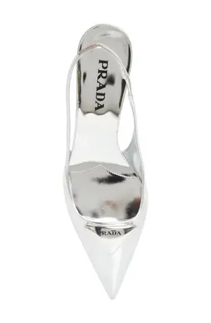 Prada Pointed Toe Metallic Kitten Heel Slingback Pumps