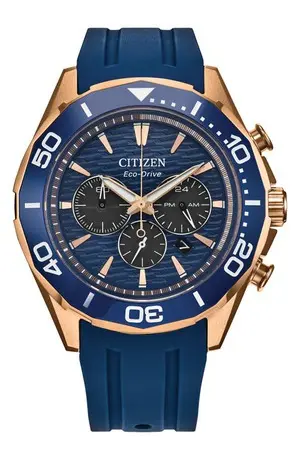 Citizen Eco-drive Chronograph Watch With Synthetic Strap - Navy