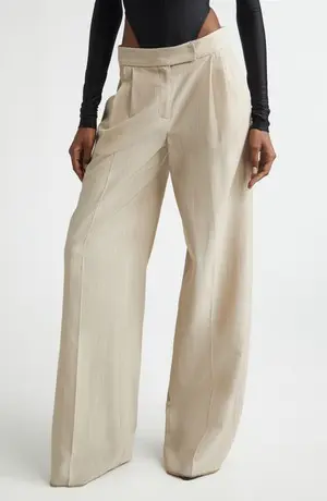 LAQUAN SMITH Shimmer Pinstripe Wide Leg Trousers