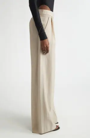 LAQUAN SMITH Shimmer Pinstripe Wide Leg Trousers